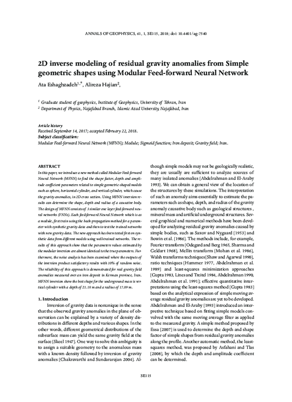 Pdf 2d Inverse Modeling Of Residual Gravity Anomalies From Simple Geometric Shapes Using