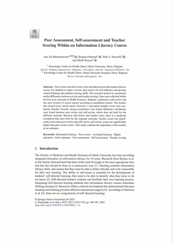 (PDF) Peer Assessment, Self-assessment and Teacher Scoring Within an ...