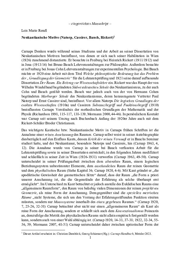 (PDF) Carnap Neukantianische Motive