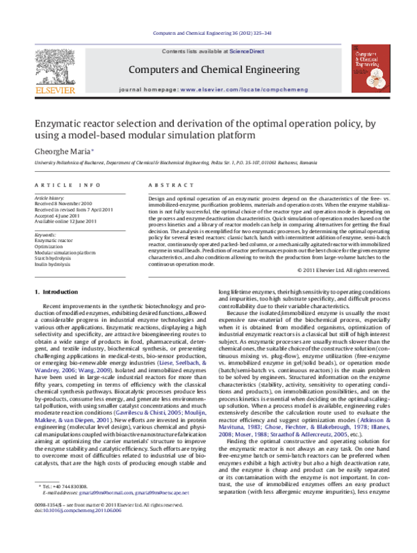 (PDF) Enzymatic reactor selection and derivation of the optimal operation policy, by using a ...