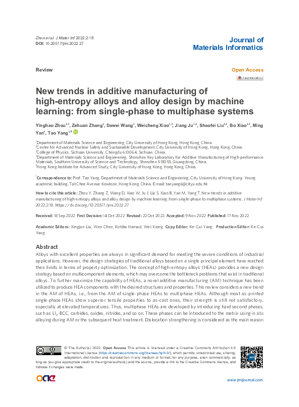 (PDF) New trends in additive manufacturing of high-entropy alloys and ...