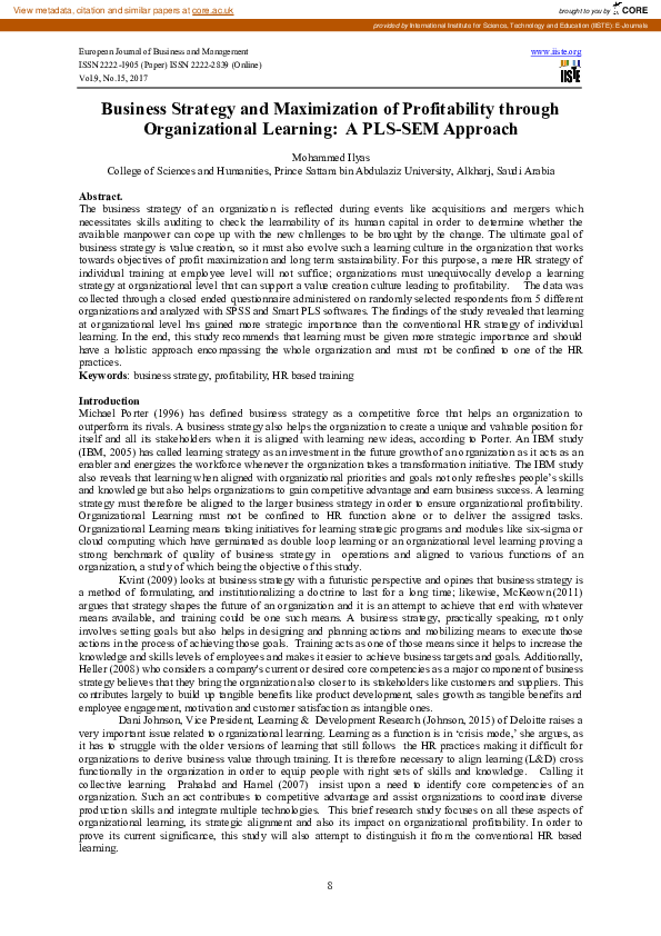 (PDF) Business Strategy and Maximization of Profitability through Organizational Learning: A PLS ...
