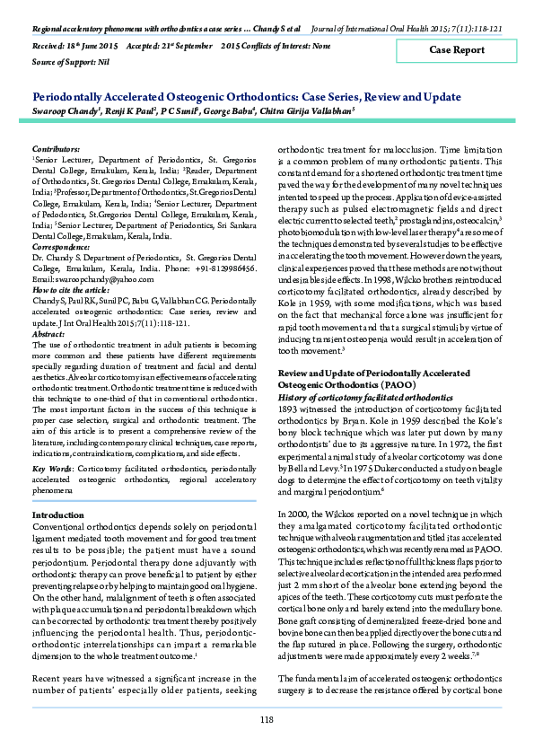 (PDF) Periodontally Accelerated Osteogenic Orthodontics: Case Series, Review and Update