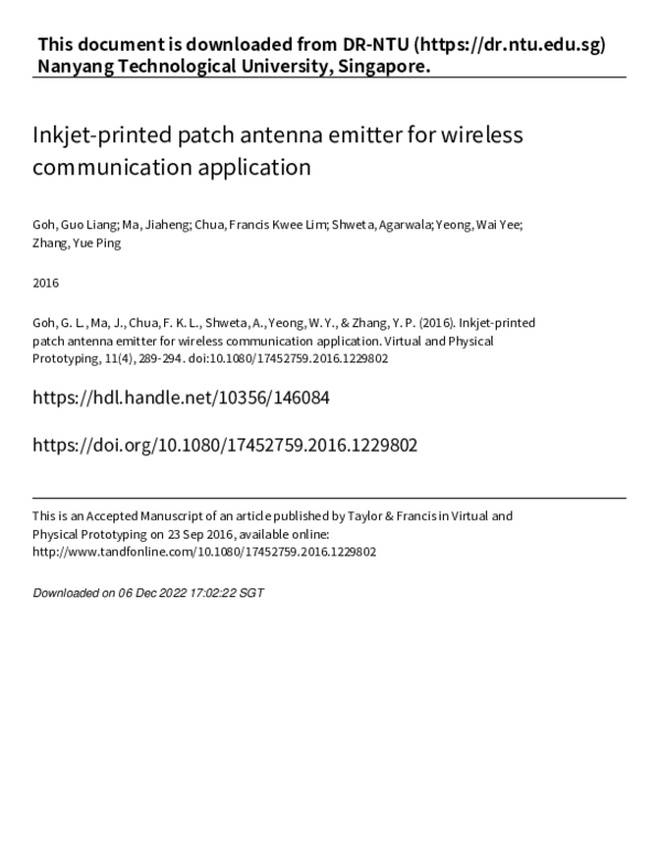 (PDF) Inkjet-printed patch antenna emitter for wireless communication ...