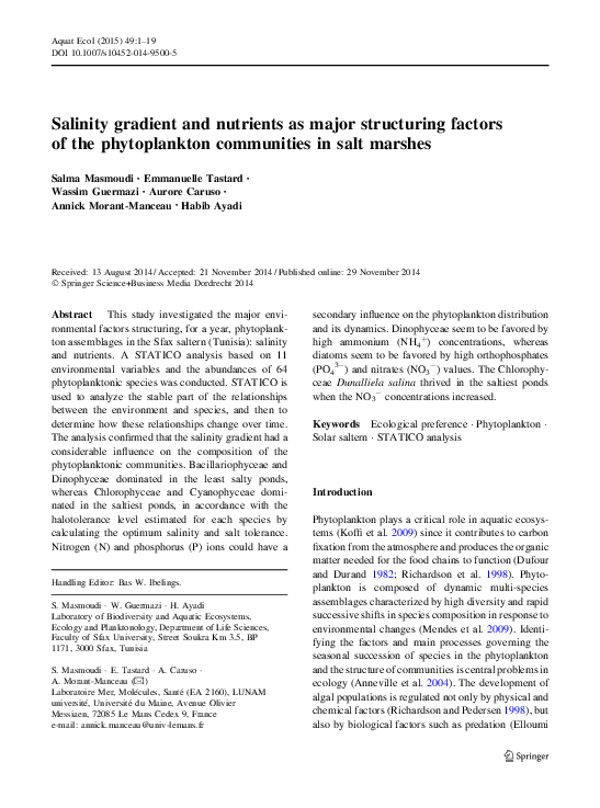 (PDF) Salinity gradient and nutrients as major structuring factors of ...