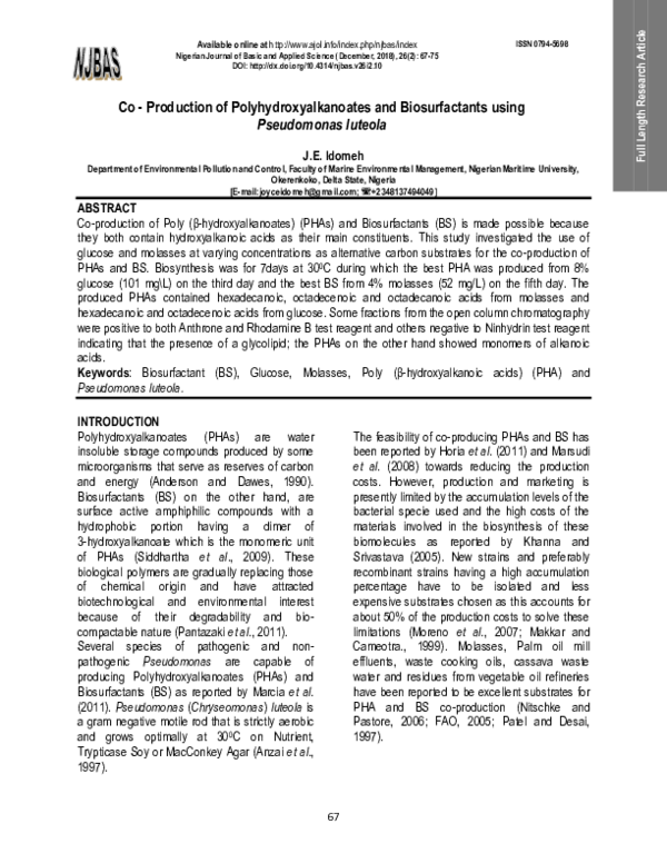 (PDF) Co - Production of Polyhydroxyalkanoates and Biosurfactants using ...