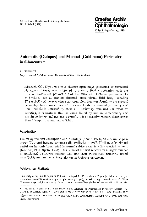 (PDF) Automatic (Octopus) and manual (Goldmann) perimetry in glaucoma