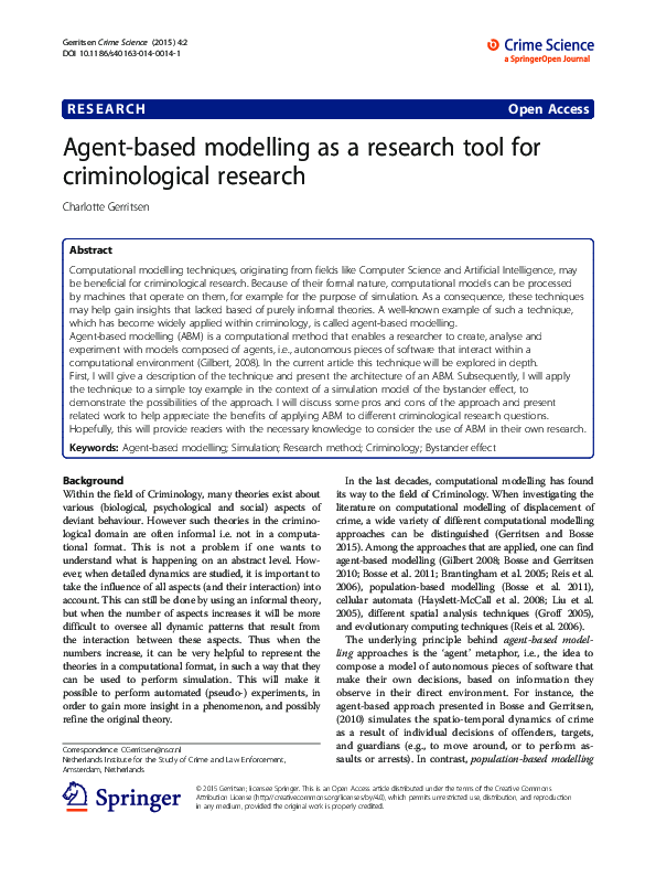 (PDF) Agent-based modelling as a research tool for criminological research