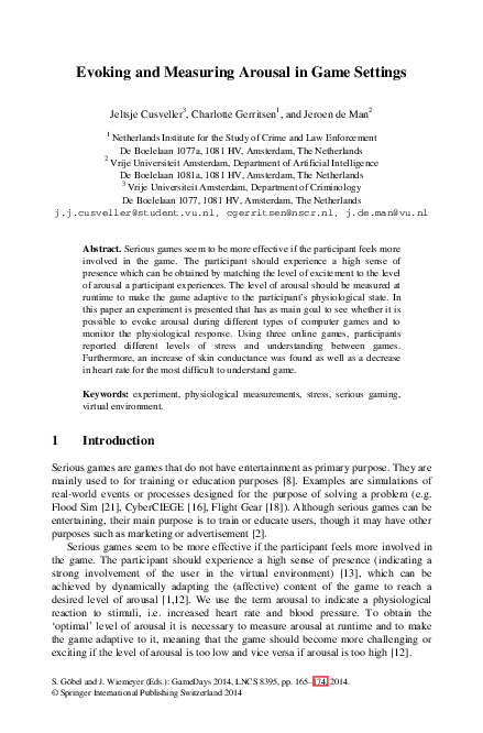 (PDF) Evoking and Measuring Arousal in Game Settings (PDF) Evoking and Measuring Arousal in Game Settings