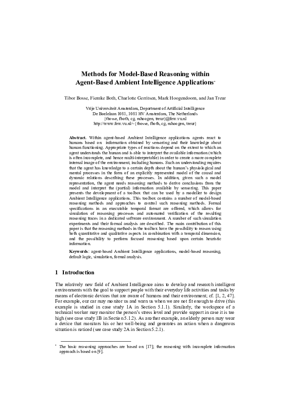 (PDF) Methods for model-based reasoning within agent-based Ambient Intelligence applications