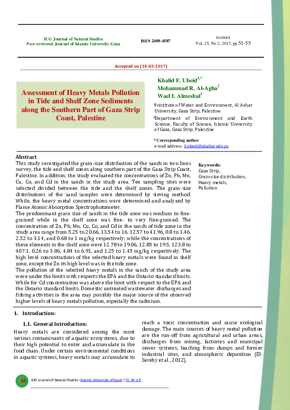 (PDF) Assessment of Heavy Metals Pollution in Tide and Shelf Zone ...