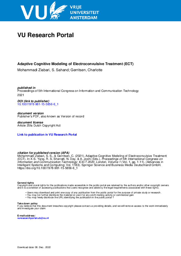 (PDF) Adaptive Cognitive Modeling of Electroconvulsive Treatment (ECT)