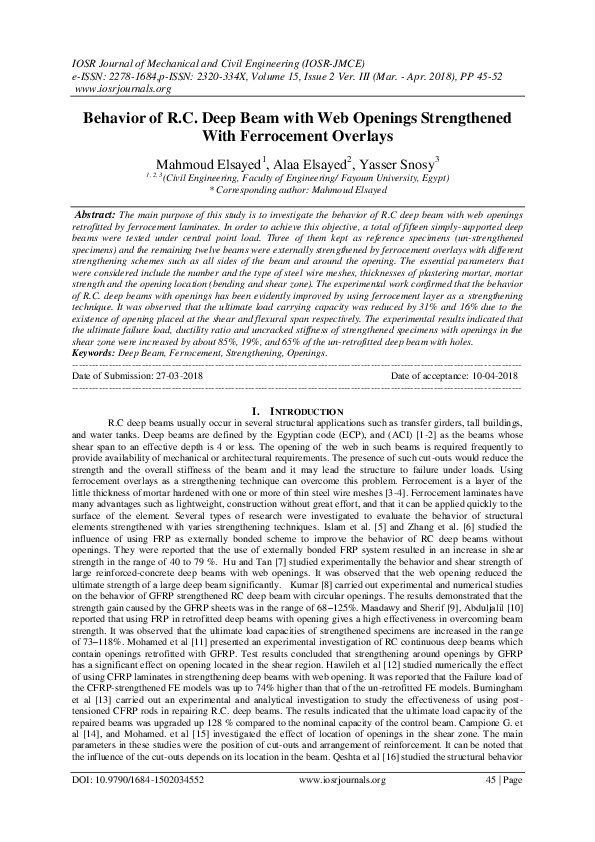 (PDF) Behavior of R . C . Deep Beam with Web Openings Strengthened With ...