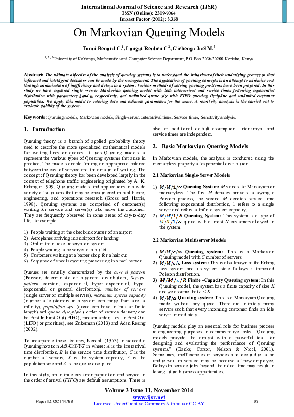 (PDF) On Markovian Queuing Models