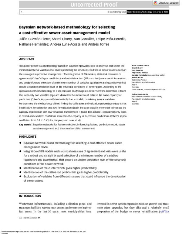 (PDF) Bayesian network-based methodology for selecting a cost-effective sewer asset management model