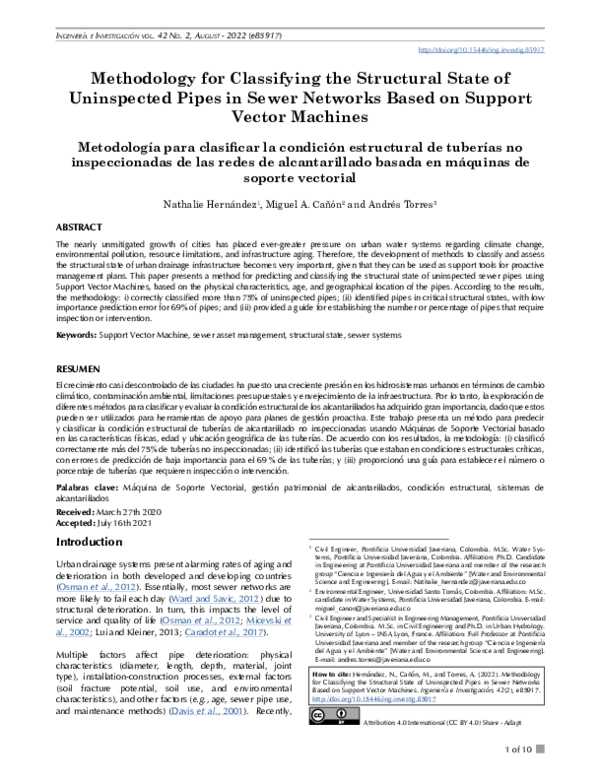 (PDF) Methodology for Classifying the Structural State of Uninspected Pipes in Sewer Networks ...