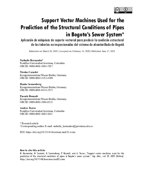 (PDF) Support Vector Machines Used for the Prediction of the Structural Conditions of Pipes in ...