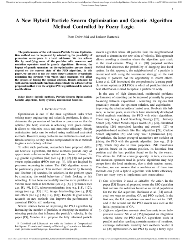 Pdf A New Hybrid Particle Swarm Optimization And Genetic Algorithm