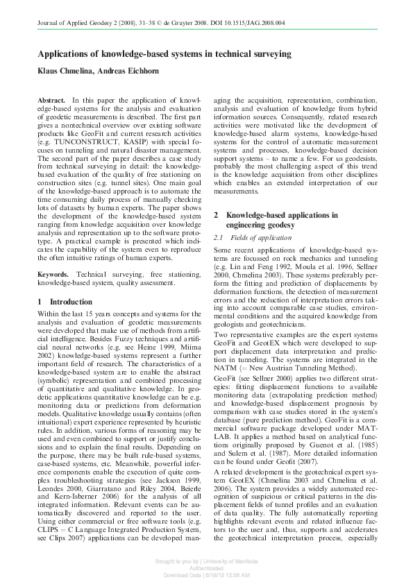 (PDF) Applications of knowledge-based systems in technical surveying
