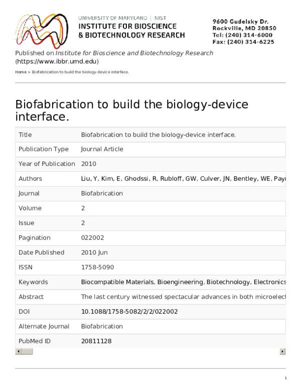 (PDF) Biofabrication to build the biology–device interface | Eunkyoung ...