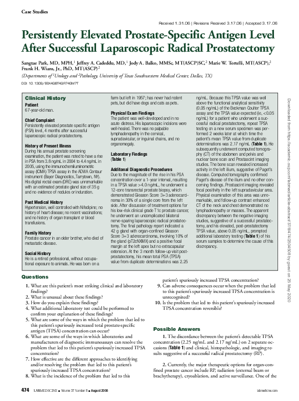 (PDF) Persistently elevated prostate-specific antigen at six weeks ...