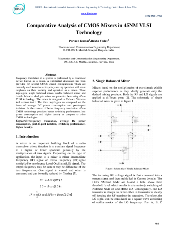 (PDF) Comparative Analysis of CMOS Mixers in 45NM VLSI Technology