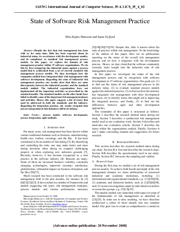 (PDF) State of software risk management practice
