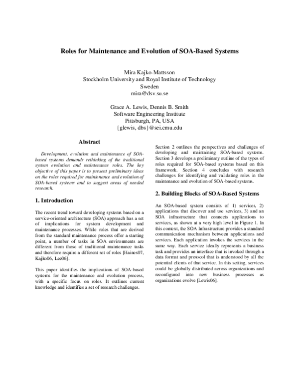 (PDF) Roles for maintenance and evolution of soa-based systems