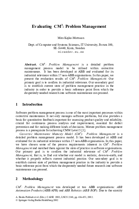 (PDF) Evaluating CM3: Problem Management