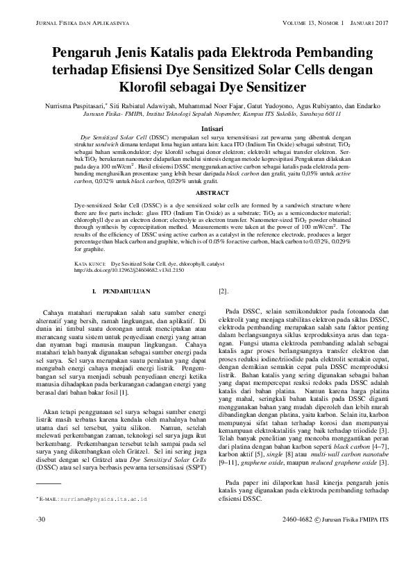 (PDF) Pengaruh Jenis Katalis pada Elektroda Pembanding terhadap Efisiensi Dye Sensitized Solar ...