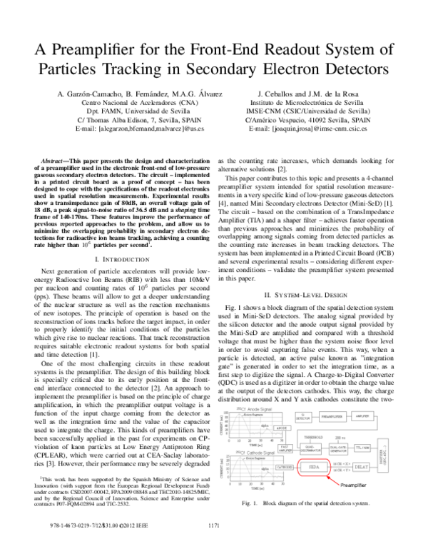 (PDF) A preamplifier for the front-end readout system of particles tracking in secondary ...