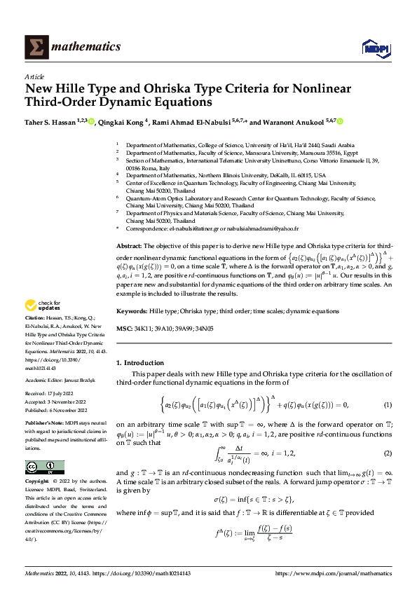 (PDF) New Hille Type and Ohriska Type Criteria for Nonlinear Third ...