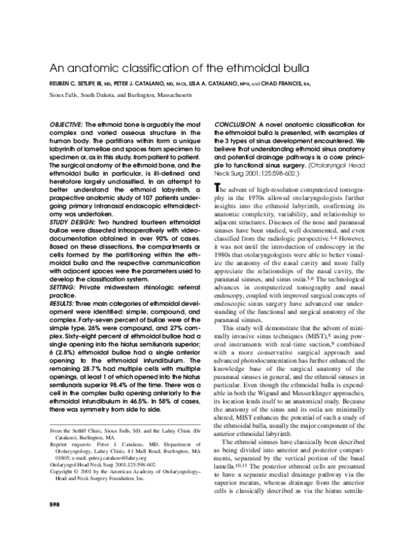 (PDF) An anatomic classification of the ethmoidal bulla