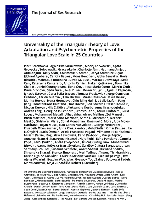 (PDF) Universality of the Triangular Theory of Love: Adaptation and Psychometric Properties of ...