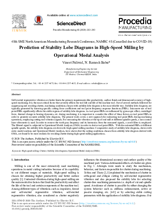 (PDF) Prediction of Stability Lobe Diagrams in High-Speed Milling by Operational Modal Analysis