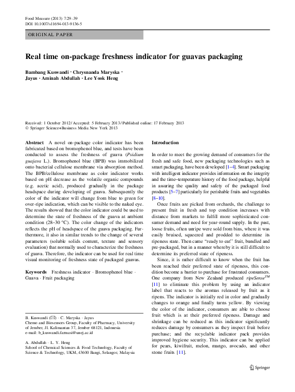(PDF) Real time on-package freshness indicator for guavas packaging ...