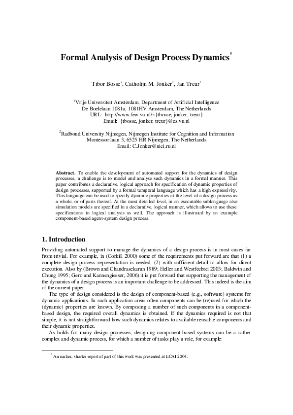 (PDF) Formal analysis of design process dynamics | Catholijn Jonker - Academia.edu
