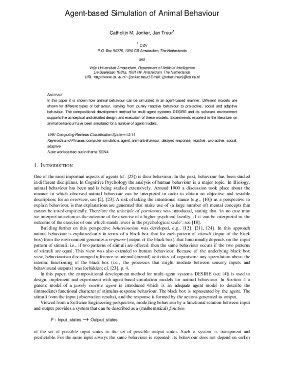 (PDF) Agent-Based Simulation of Animal Behaviour