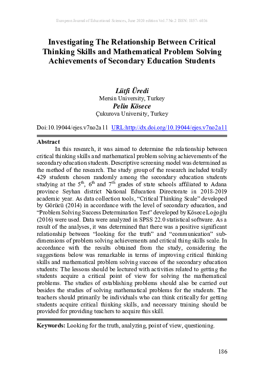 Pdf Investigating The Relationship Between Critical Thinking Skills