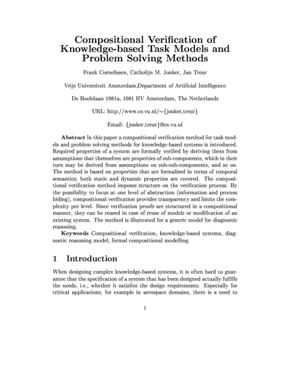 Pdf Compositional Verification Of Knowledge Based Task Models And Problem Solving Methods 
