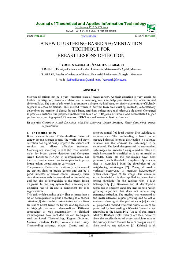 (PDF) A New Clustering Based Segmentation Technique for Breast Lesions Detection