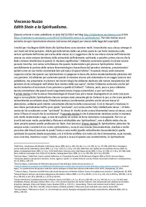 (PDF) EDITH STEIN E LO SPIRITUALISMO