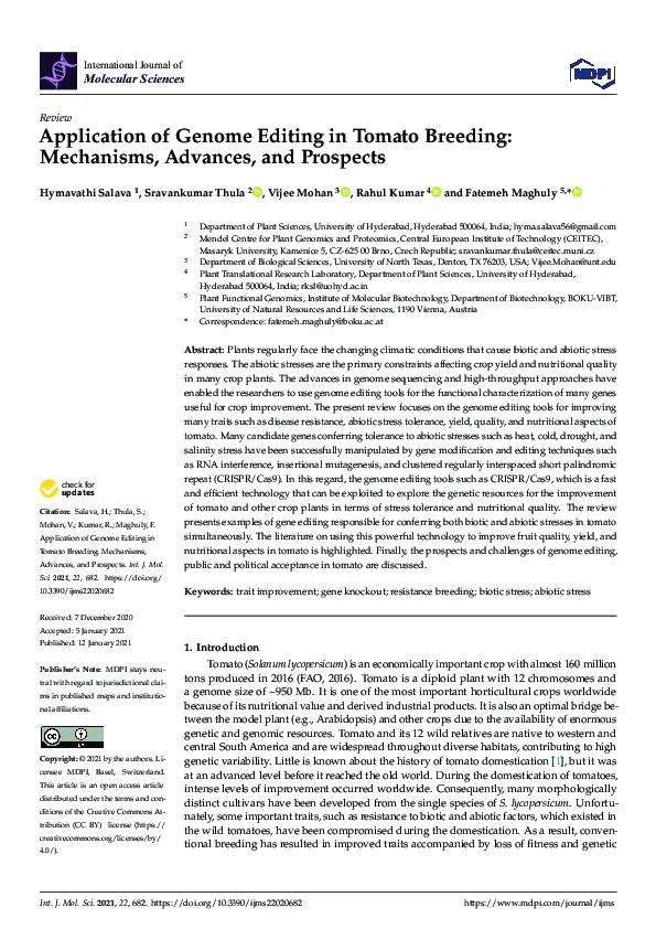 (PDF) Application of Genome Editing in Tomato Breeding: Mechanisms ...