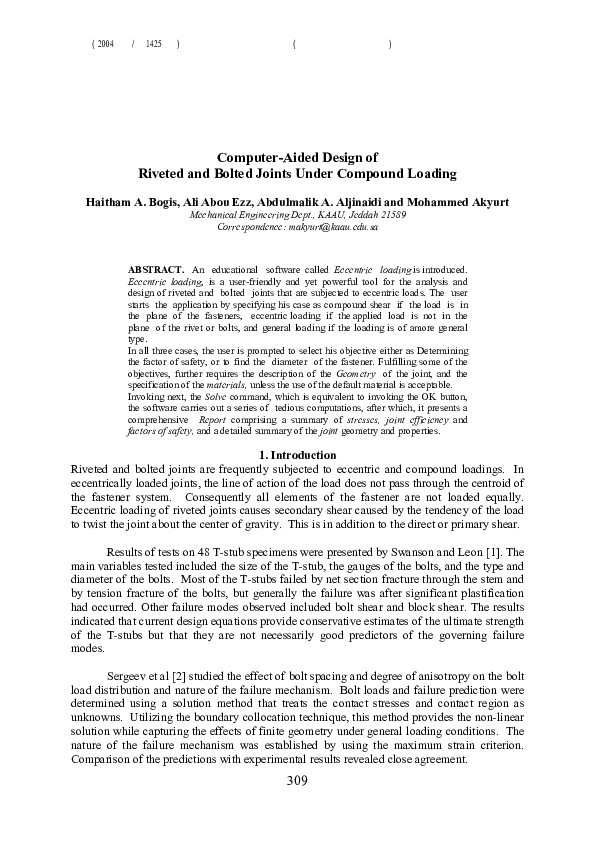 (PDF) Riveted and Bolted Joints Under Compound Loading