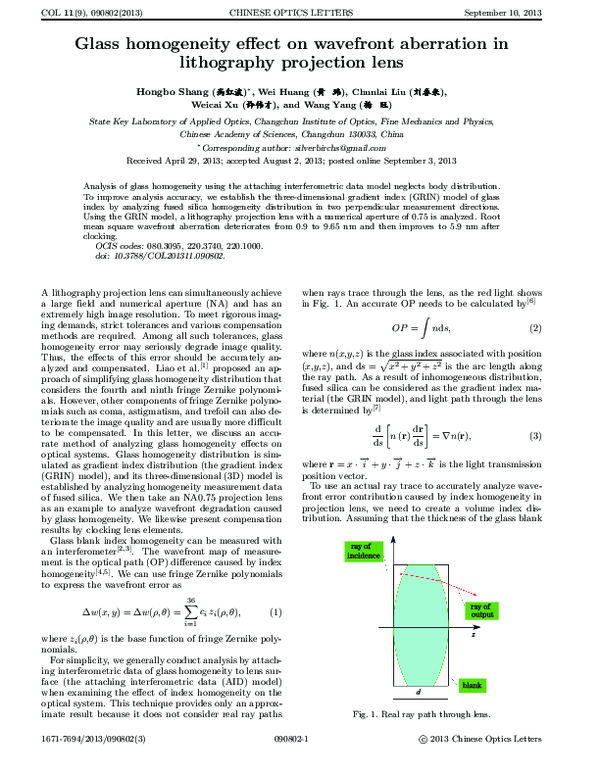 (PDF) Glass homogeneity effect on wavefront aberration in lithography projection lens