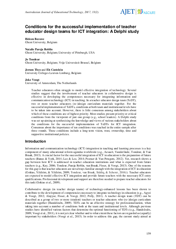 (PDF) Conditions for the successful implementation of teacher educator design teams for ICT ...