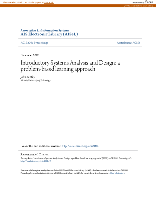 (PDF) Introductory Systems Analysis and Design: a problem-based learning approach