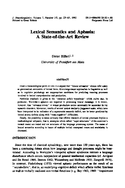 (PDF) Lexical semantics and aphasia: A state-of-the-art review