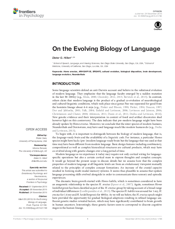 (PDF) On the Evolving Biology of Language