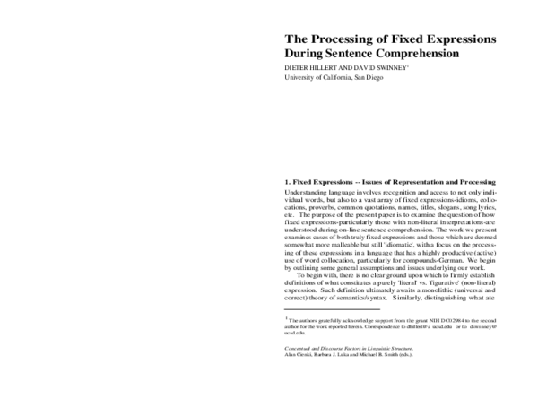 (PDF) The processing of fixed expressions during sentence comprehension